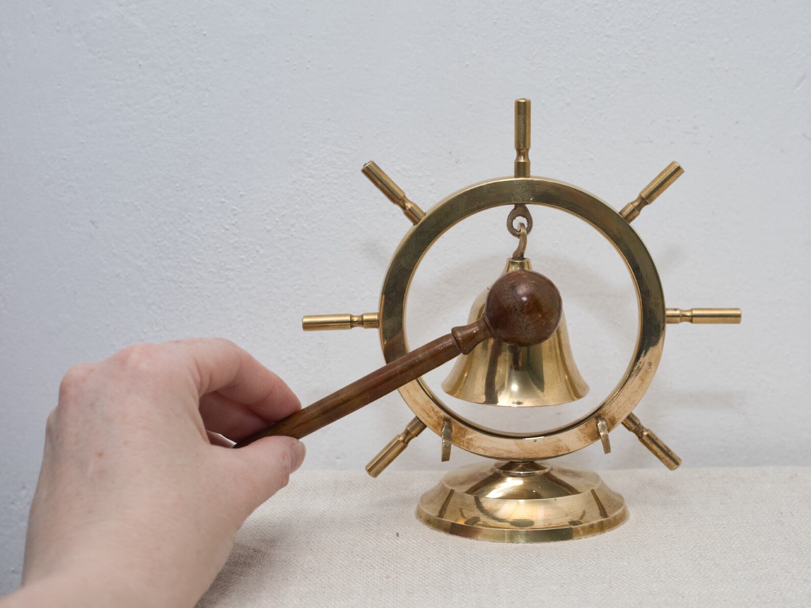 Vintage Brass Bell Table Gong, Ship Wheel Brass Gong, Prayer Gong, Gong ...