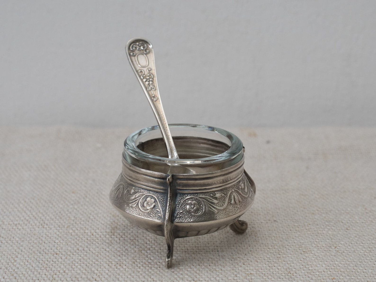 Vintage Glass Salt Cellar With Spoon Open Salt Dish Pinch - Etsy
