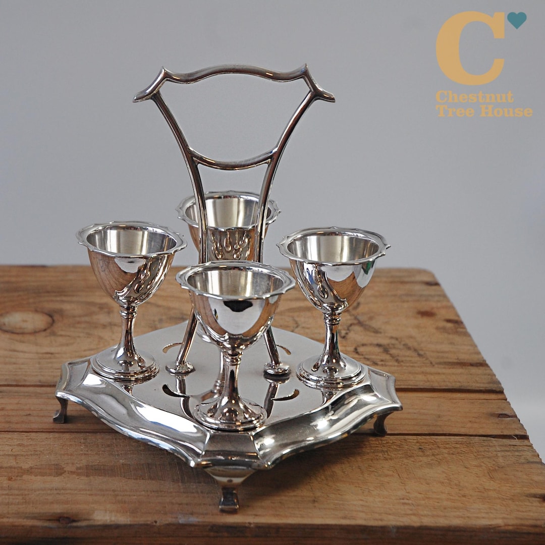 Antique English Silver Plated Boiled Egg Cruet Set Stand Holder 4 Eggs ...
