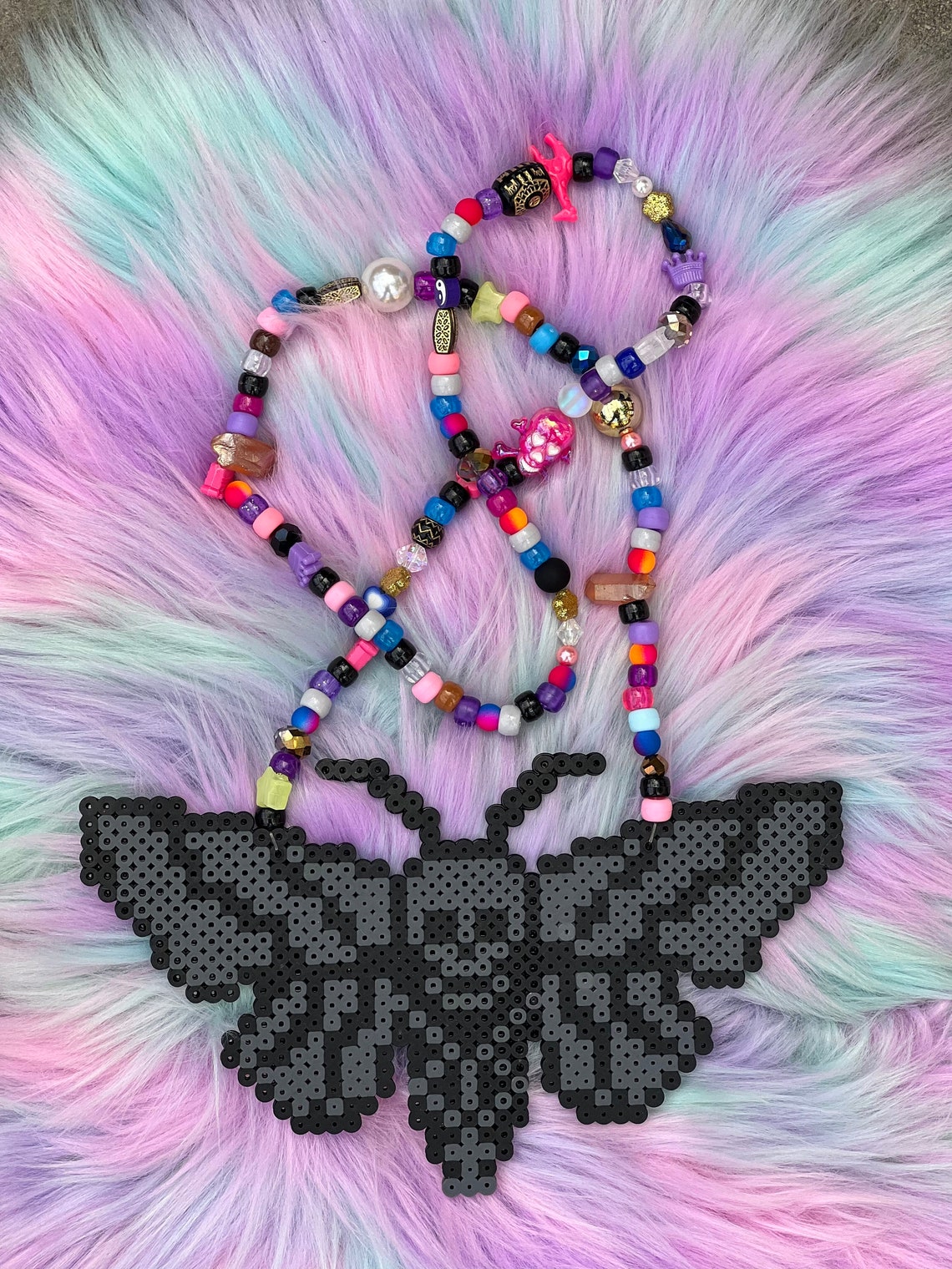 Moth Skull Kandi Perler Neclace - Etsy
