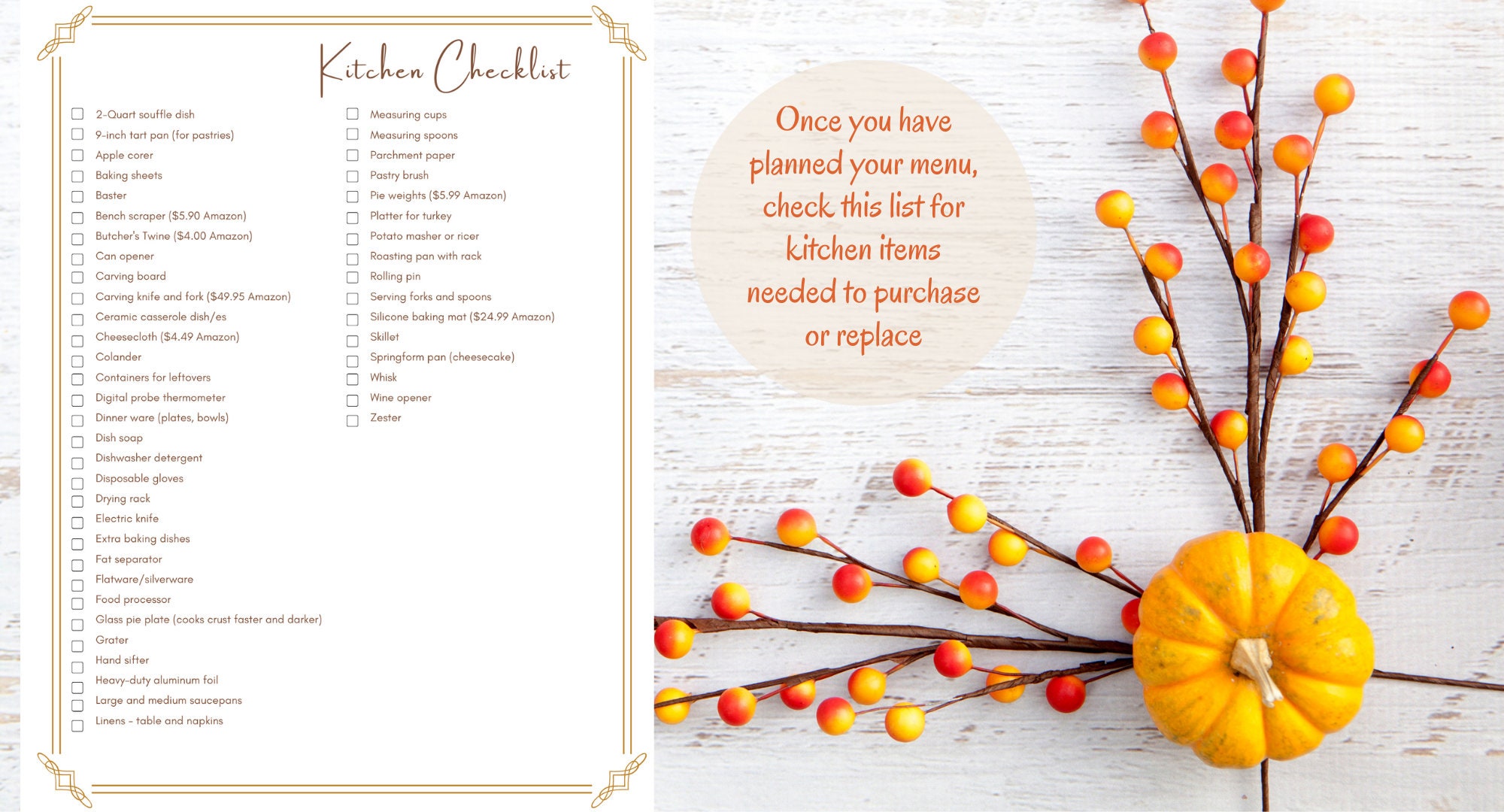 Thanksgiving Planner, Thanksgiving Organizer, Holiday Checklist ...