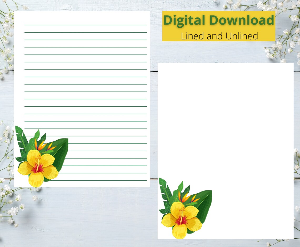 Tropical Printable Stationery Paper, Digital Download, Letter Writing ...