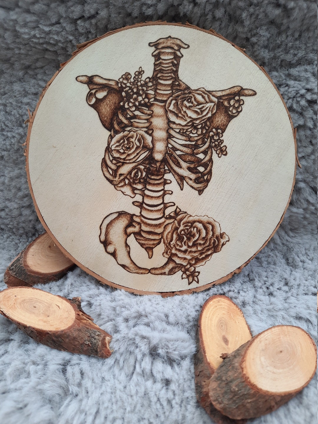Wooden Panel With Skeleton & Flowers - Etsy