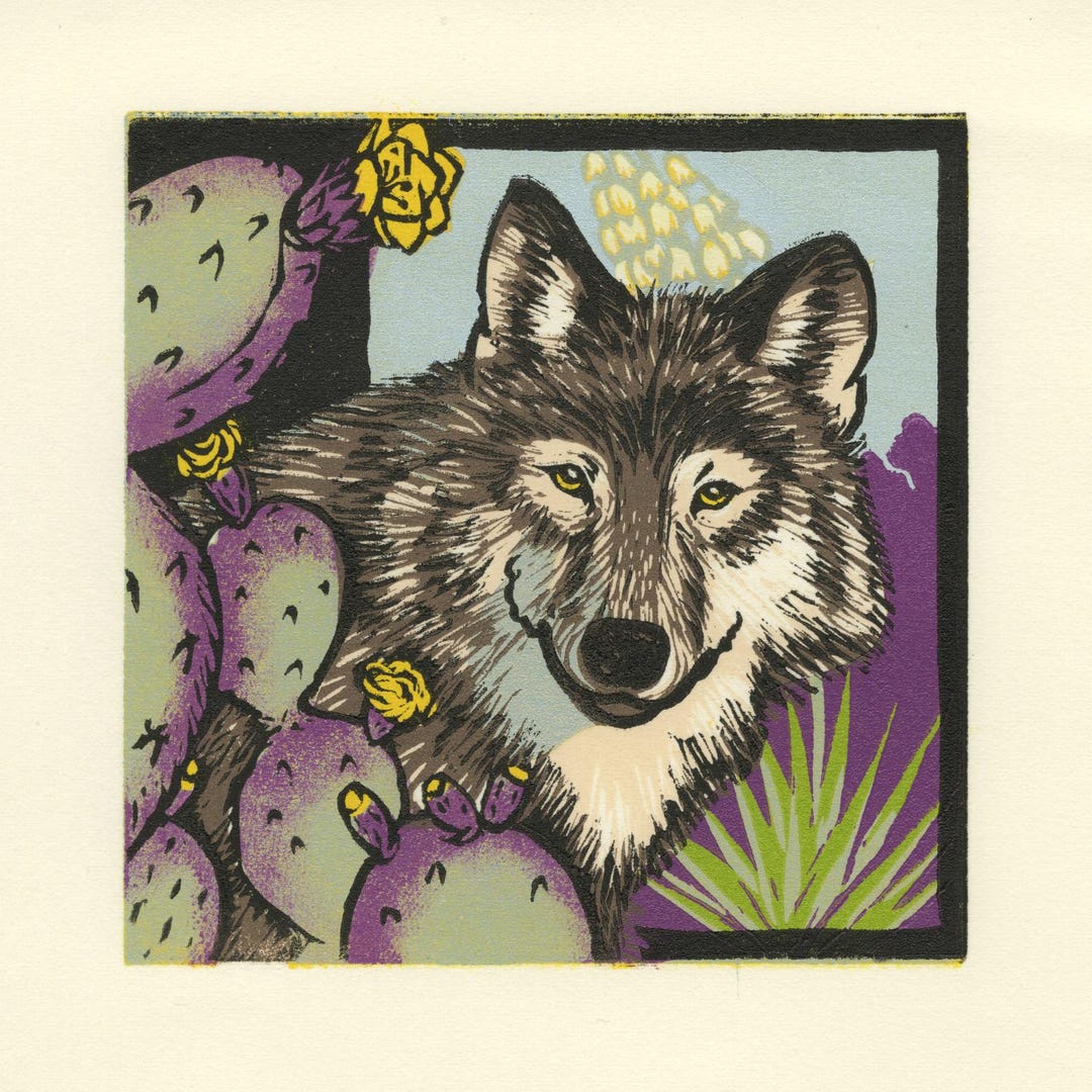 Gray Wolf - Linocut - Etsy