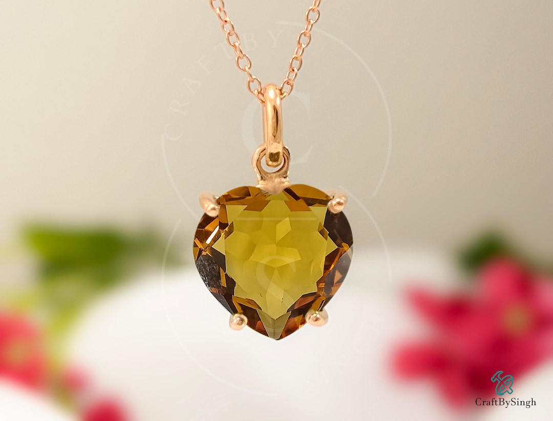 Citrine Heart Pendant Necklace, 925 Solid Silver 14k Gold Vermeil ...