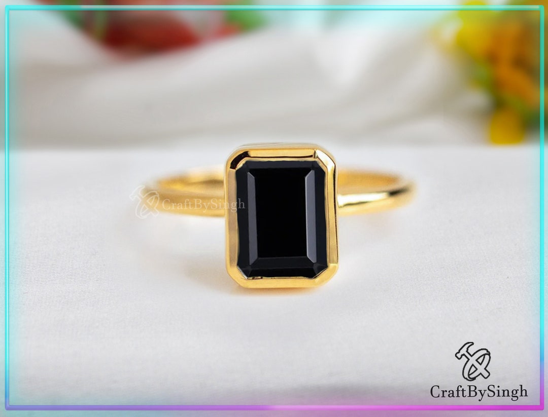 Black Onyx Emerald Cut Ring Dainty Onyx Cut Stone Ring 925 - Etsy
