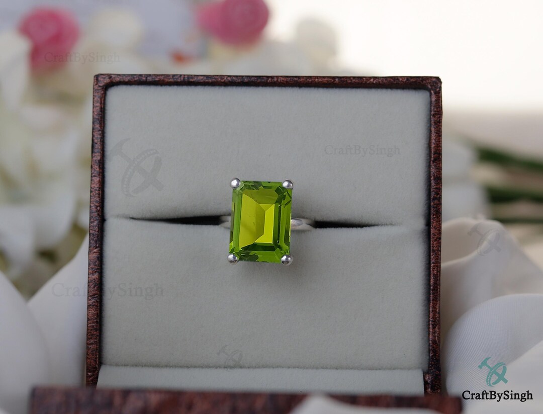 Peridot Cocktail Ring, Rectangle Statement Ring, August Birthstone Ring ...