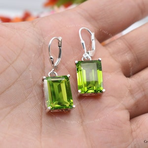Peridot Silver,14k Gold Leverback Earring Peridot Emerald Cut Octagon ...