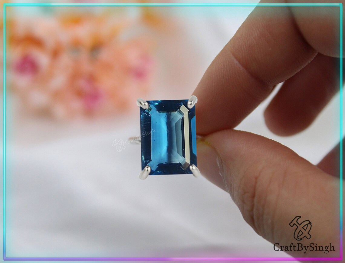 London Blue Topaz 12 X 16 Emerald Cut Ring 925 Sterling - Etsy