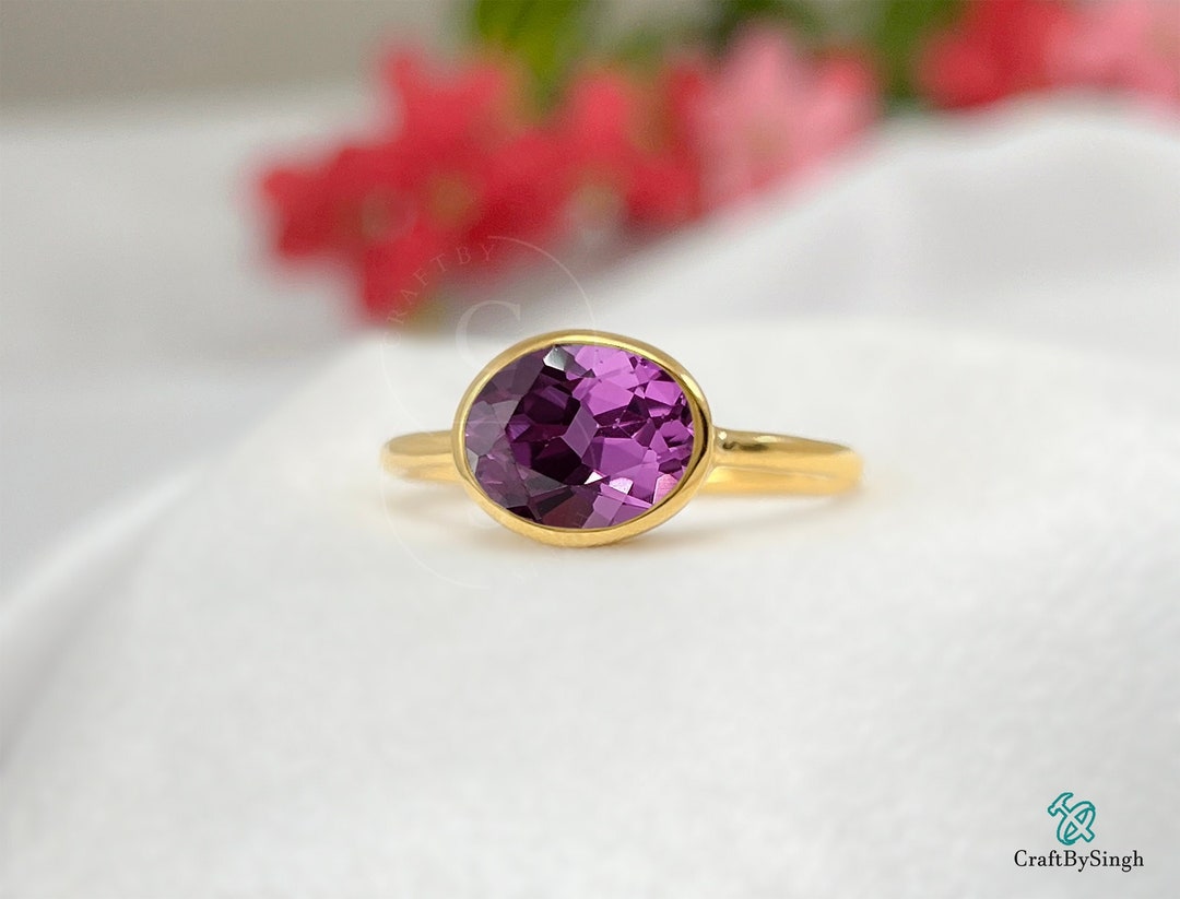 Pink Alexandrite Oval Ring, Dainty 8 X 10 Color Change Alexandrite ...