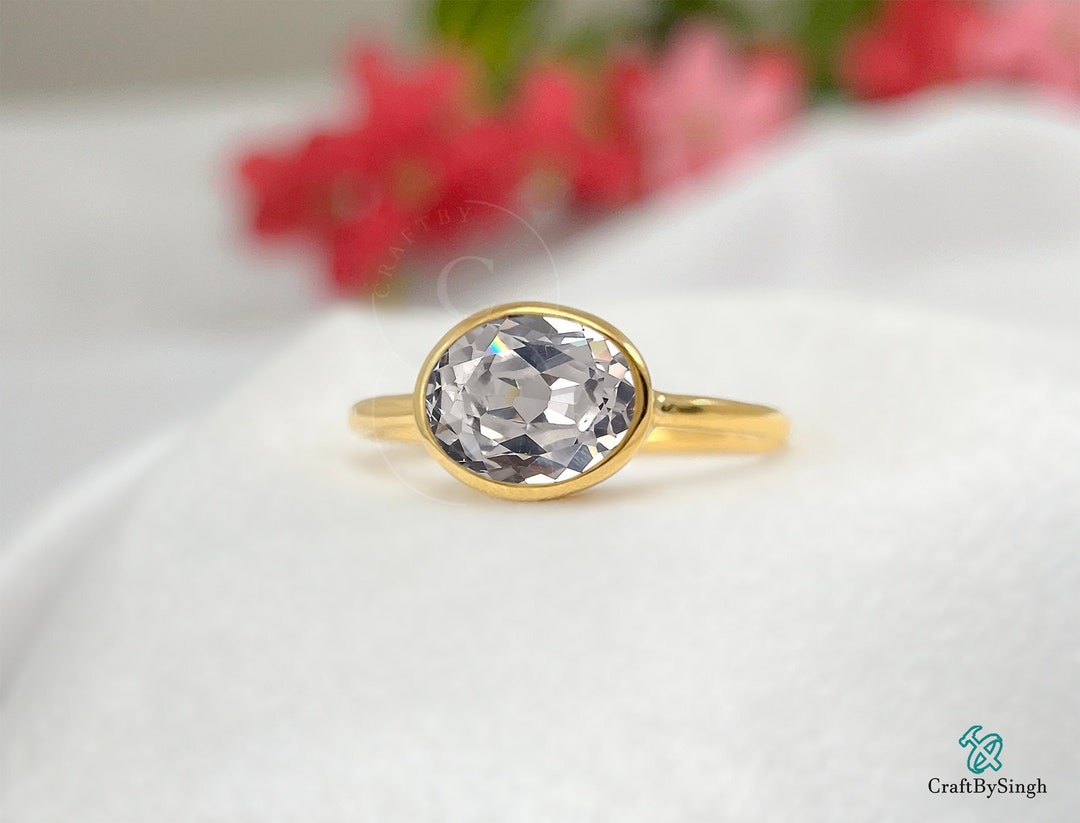 White Crystal Ring, Oval 8 X 10mm East West Ring, Delicate Colorless ...