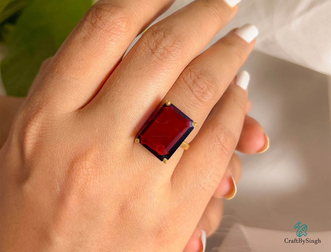 Rectangular Garnet Ring, 14k Gold Vermeil Garnet Ring,925 Sterling ...