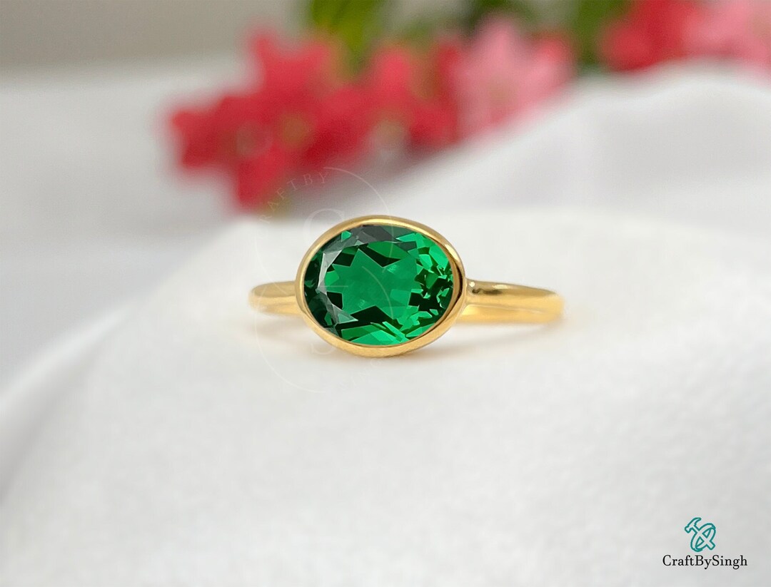 Emerald Crystal Ring, Dainty Oval 8x10 Emerald Ring, 925 Sterling ...