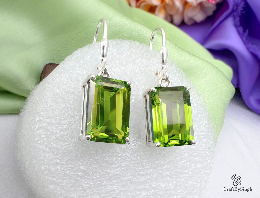 Peridot Silver,14k Gold Leverback Earring Peridot Emerald Cut Octagon ...