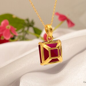 Statement Ruby Necklace 925 Sterling Silver, Red Ruby 16mm Square 14k ...