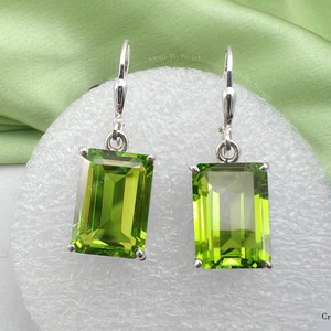 Peridot Silver,14k Gold Leverback Earring Peridot Emerald Cut Octagon ...
