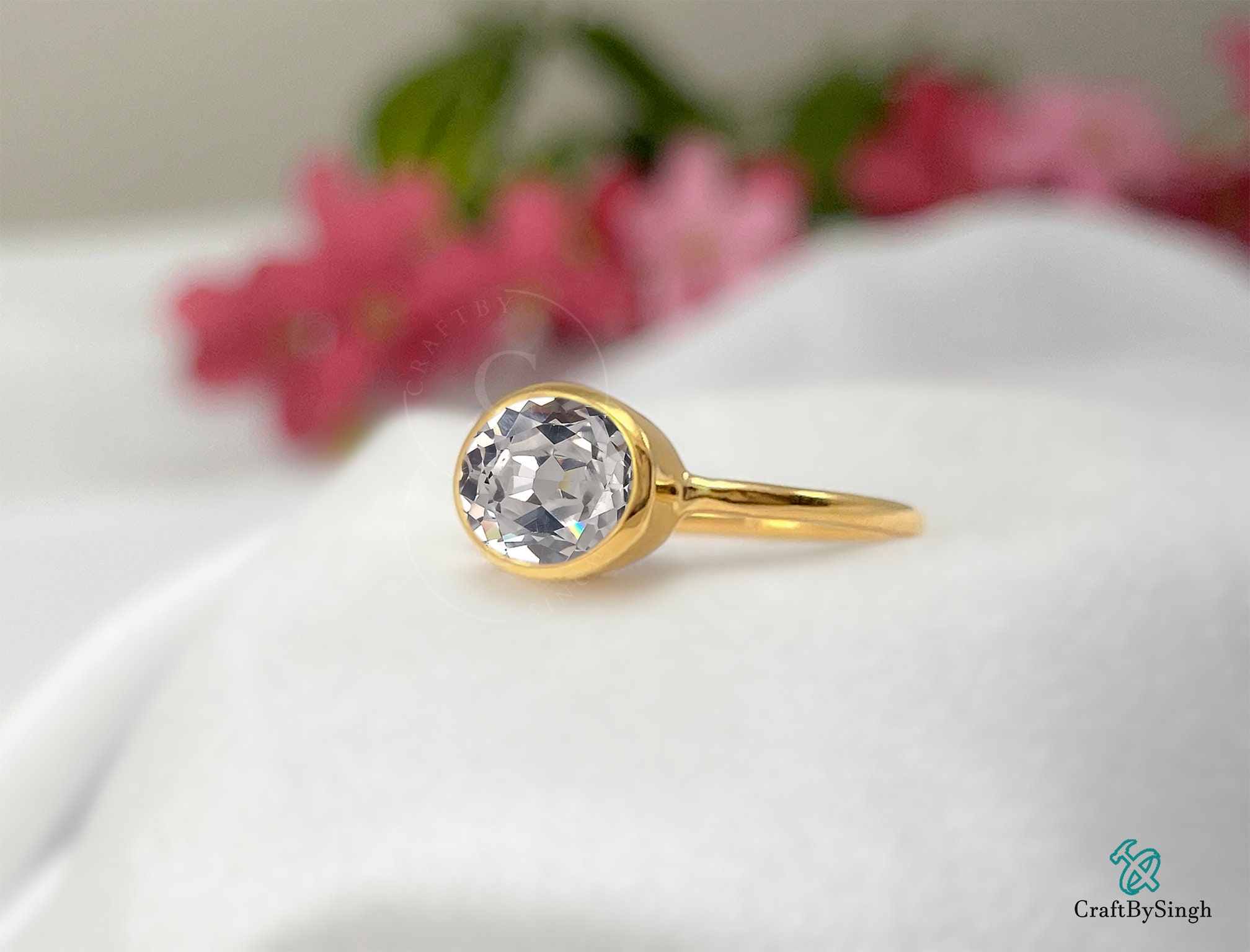 White Crystal Ring, Oval 8 X 10mm East West Ring, Delicate Colorless ...
