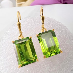 Peridot Silver,14k Gold Leverback Earring Peridot Emerald Cut Octagon ...