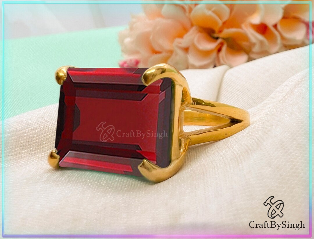 Cocktail Garnet Ring, Large Garnet Emerald Cut 13 X 18, 14k Gold Fill ...