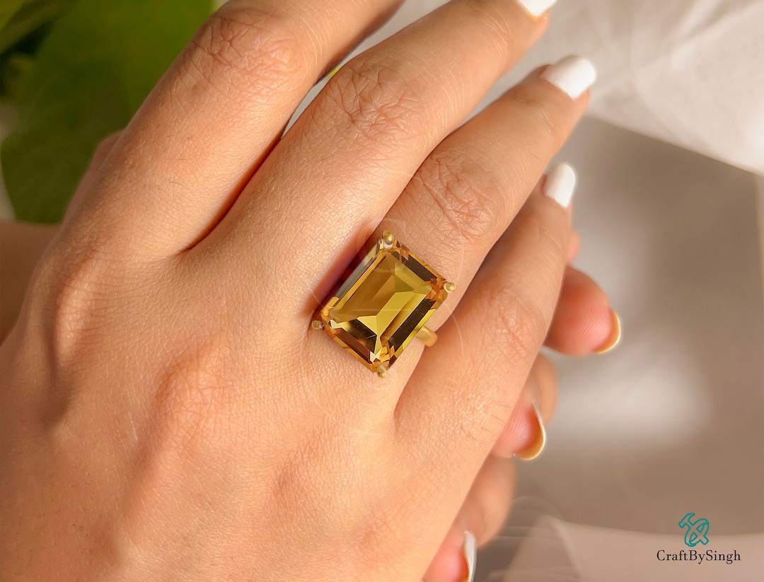 Statement Citrine Ring 12 X 16 Octagon Emerald Cut, 925 Sterling Silver ...