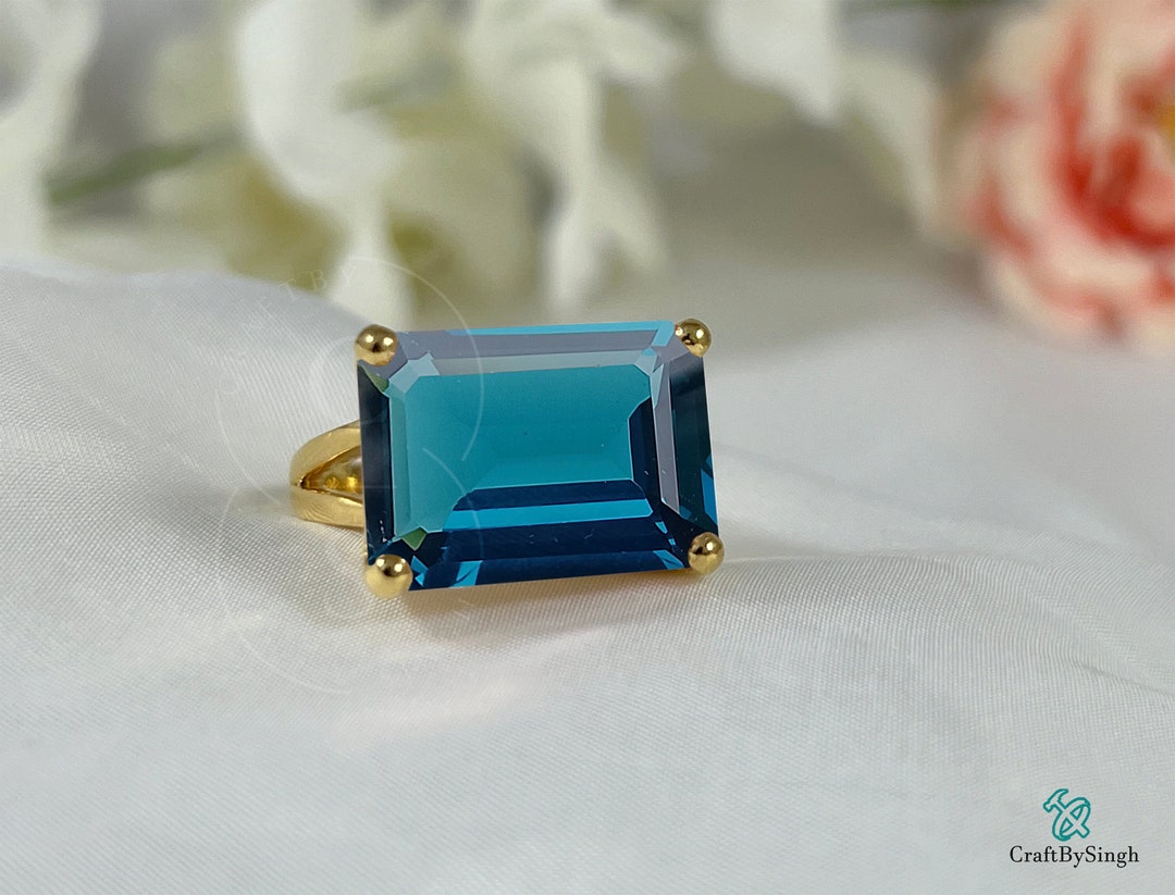 Large London Blue Topaz Ring, Octagon Topaz Ring, 14k Gold or 925 ...