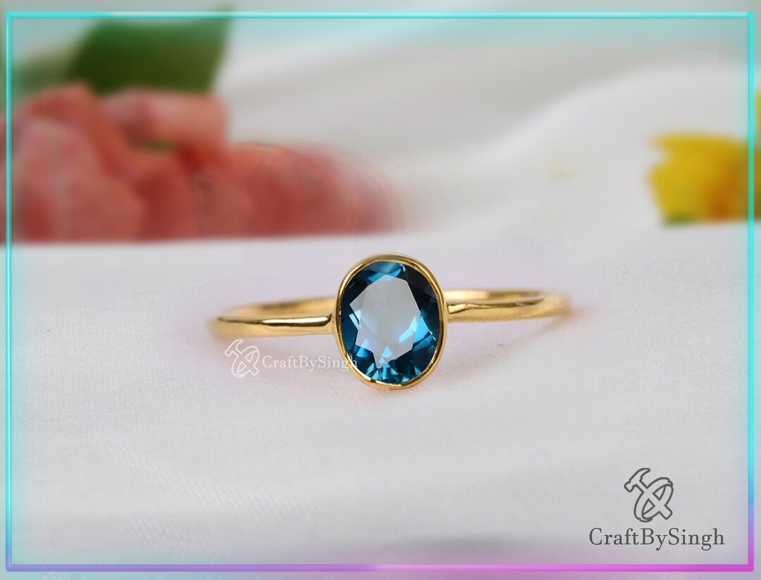 London Blue Topaz Ring, Minimalist Ring, Dainty Ring, Stacking Ring ...