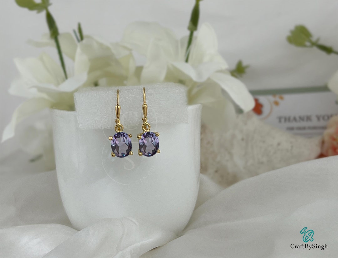 Alexandrite Oval Cut Leverback Dangle Earrings, S925 14k Gold Vermeil ...