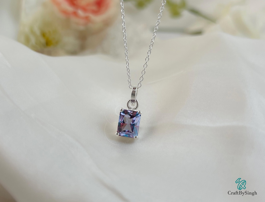 Radiant Alexandrite Solitaire Pendant in 14k Gold Vermeil or 925 ...