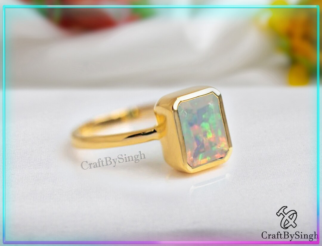 Ethiopian Opal Ring Emerald Cut Opal Ring 14k Gold Fill or - Etsy