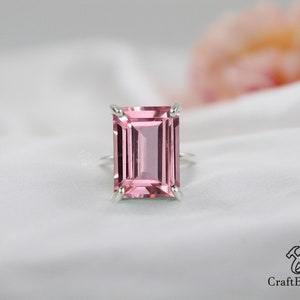 Emerald Cut Morganite Ring Solid 925 Silver or 18k Gold - Etsy