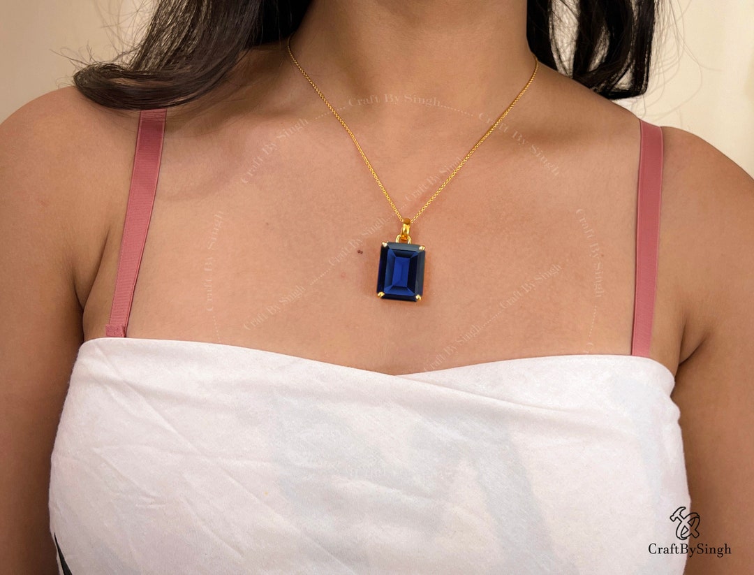 Extra Large Sapphire Pendant Necklace 14k Gold or 925 Silver, 38ct ...
