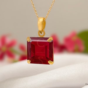 Statement Ruby Necklace 925 Sterling Silver, Red Ruby 16mm Square 14k ...