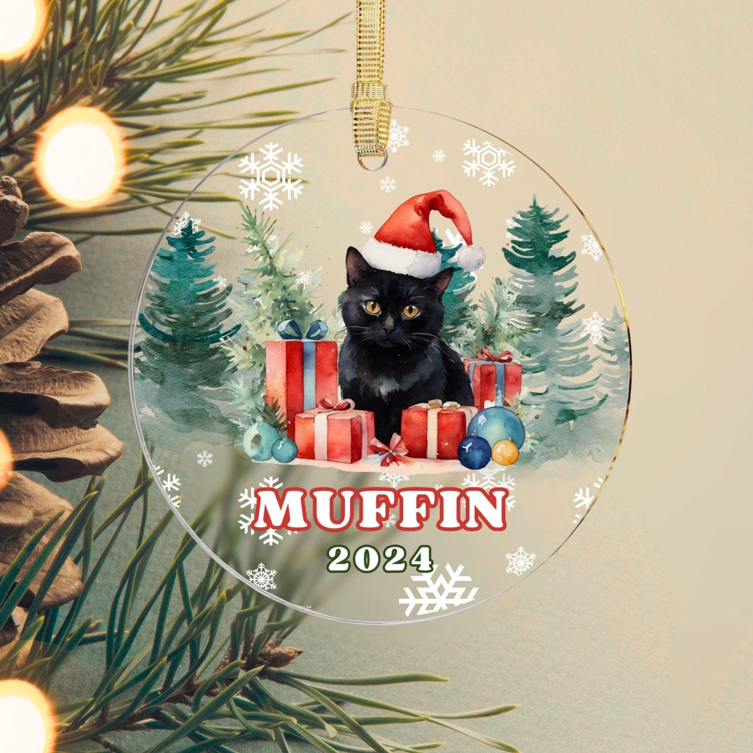 Black Cat Ornament, Personalized Black Cat Christmas Ornament, Black ...