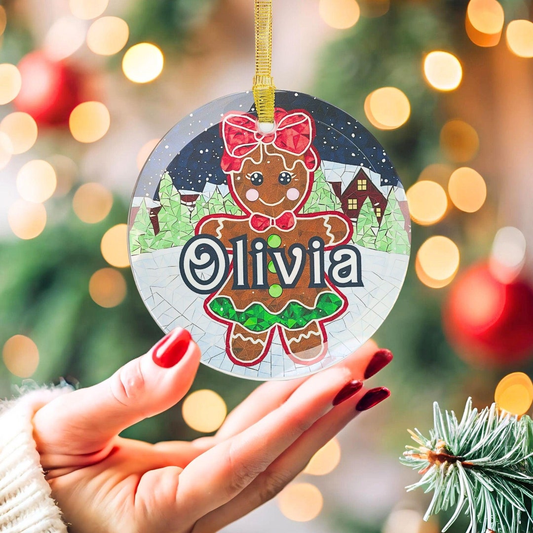 Personalized Gingerbread Girl Ornament: Faux Stained Glass Christmas ...