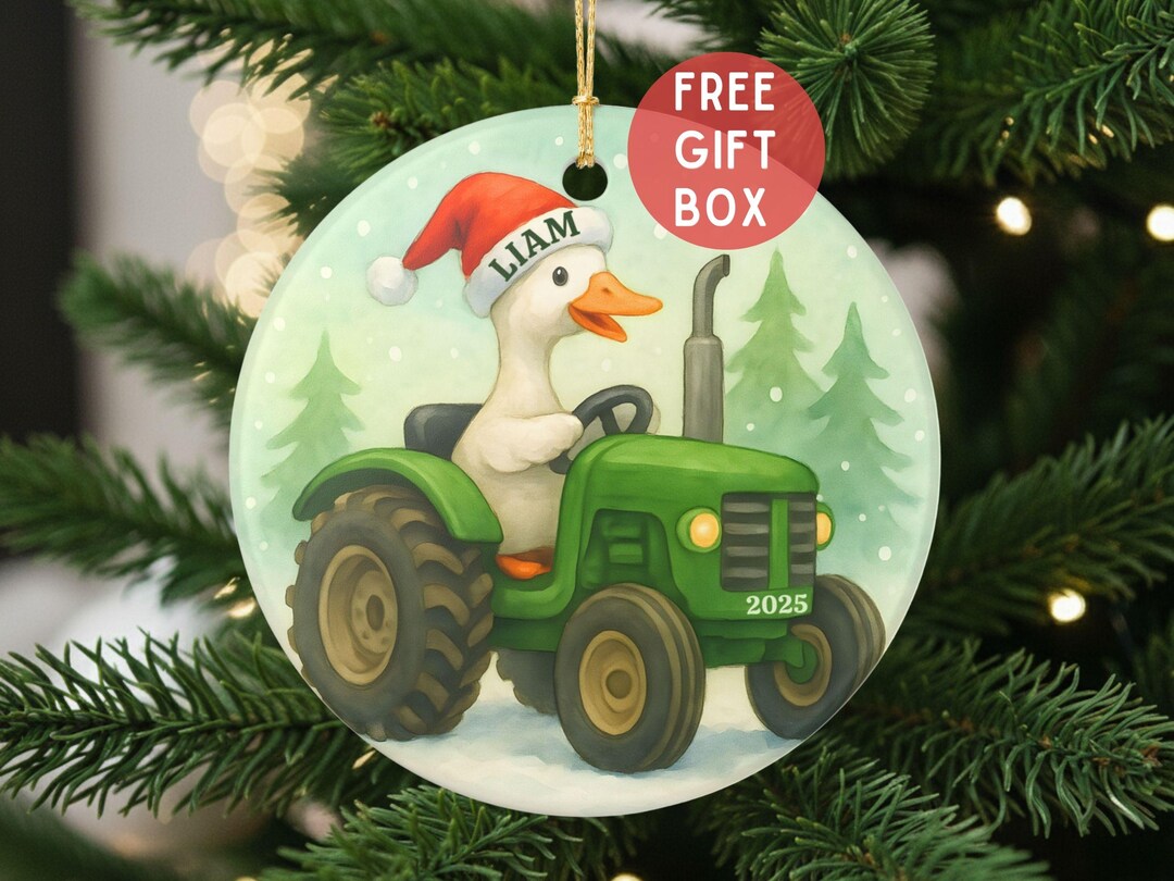 Personalized Silly Goose Driving a Green Tractor Christmas Ornament ...