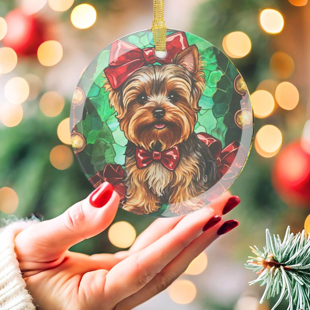 Yorkshire Terrier Faux Stained Glass Christmas Ornament, Yorkie Mom ...