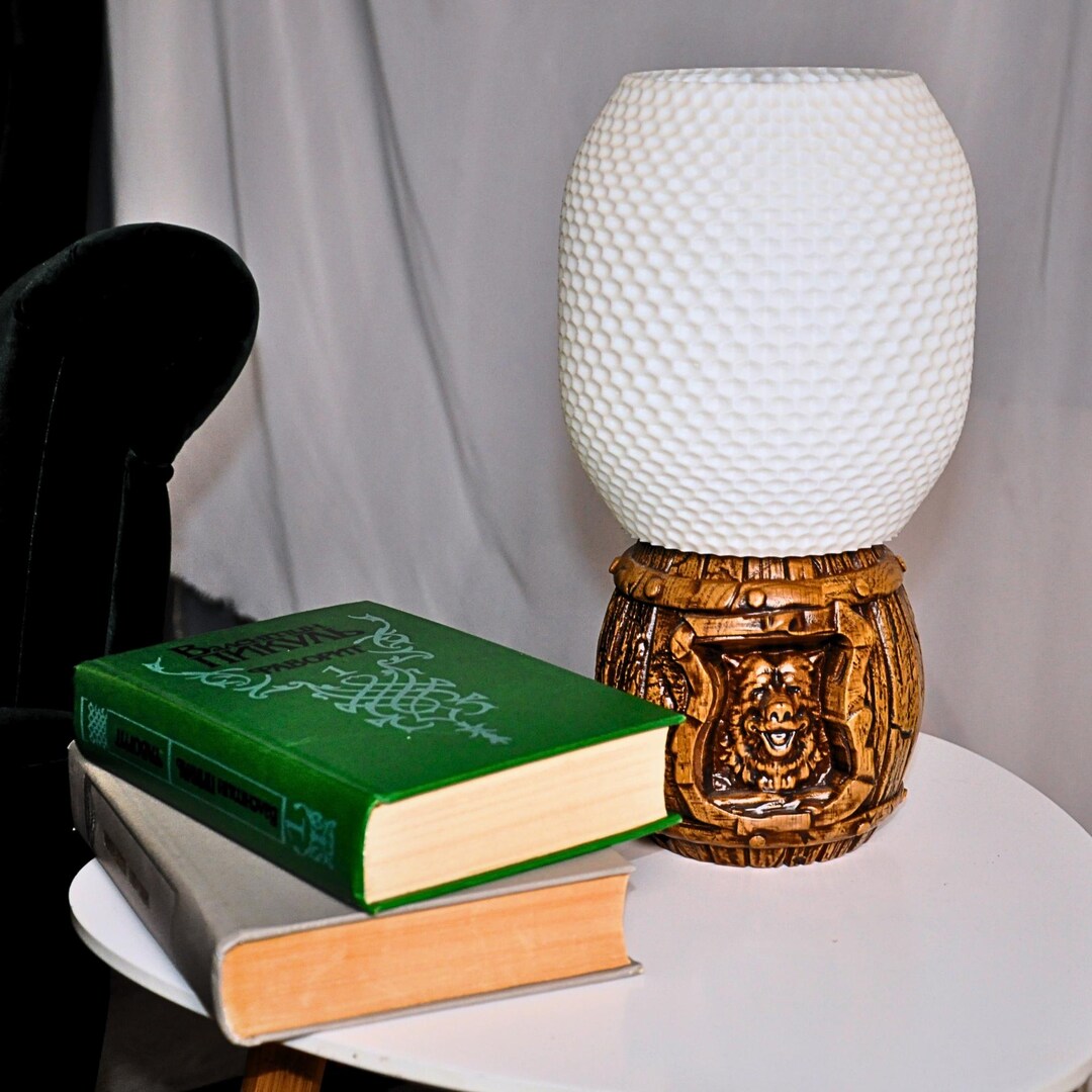 Woodland Treasure Lamp – Unique Table Lamp With Bear Carved Wooden Base ...