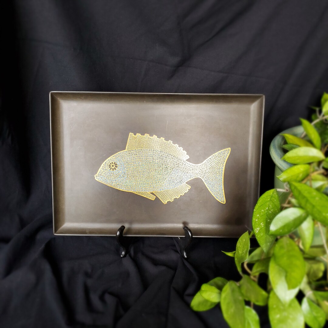 Vintage Couroc of Monterey Mosaic Fish Design Tray - Etsy