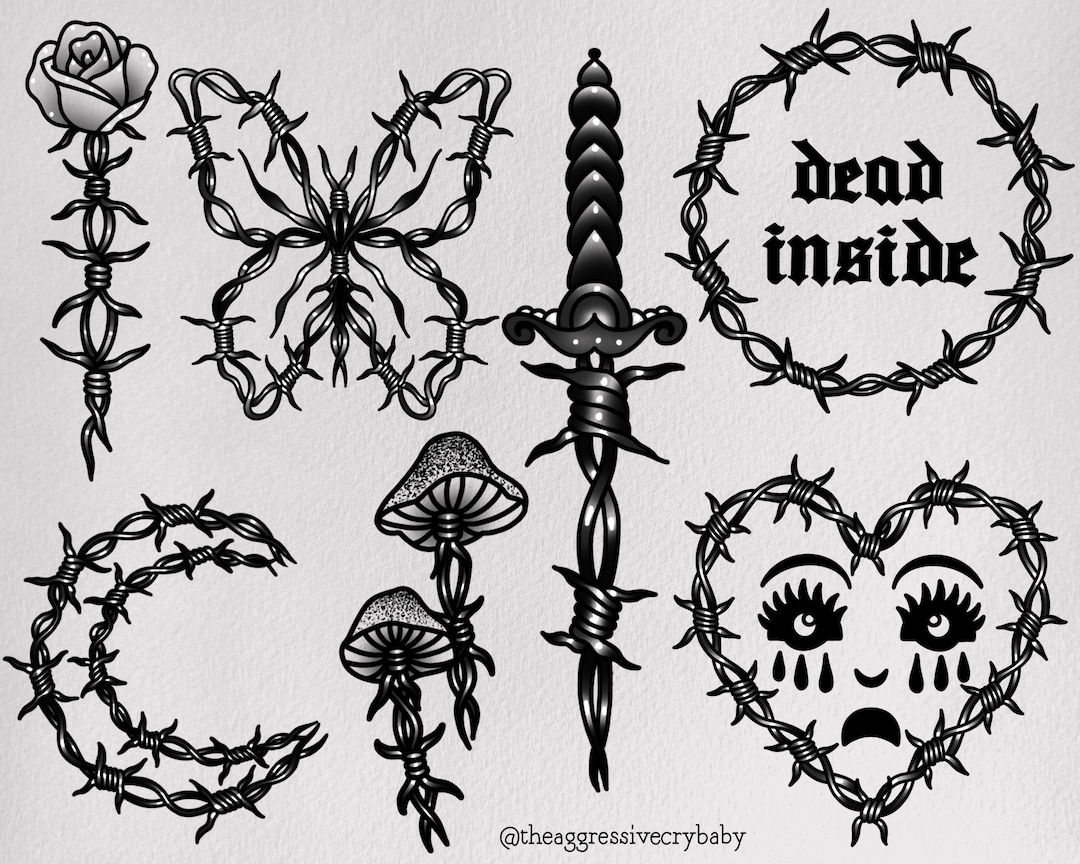 Barbed Wire Traditional Tattoo Flash Sheet Art Print - Etsy