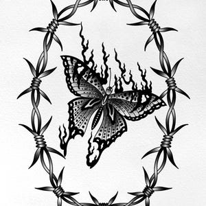 Butterfly Barbed Wire Tattoo Art Print - Etsy