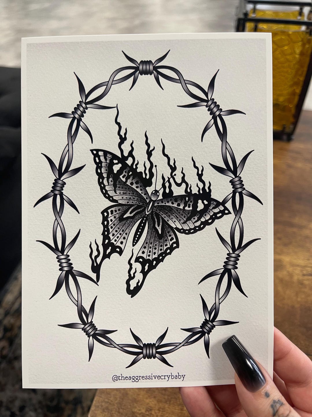 Butterfly Barbed Wire Tattoo Art Print - Etsy