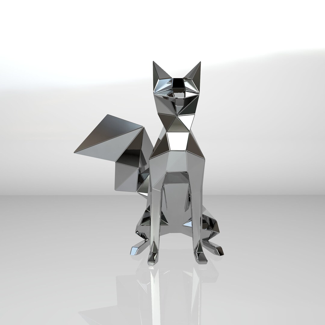 Template Diy for Metal Sculpture – Pattern of Fox Low Poly Model in DXF ...