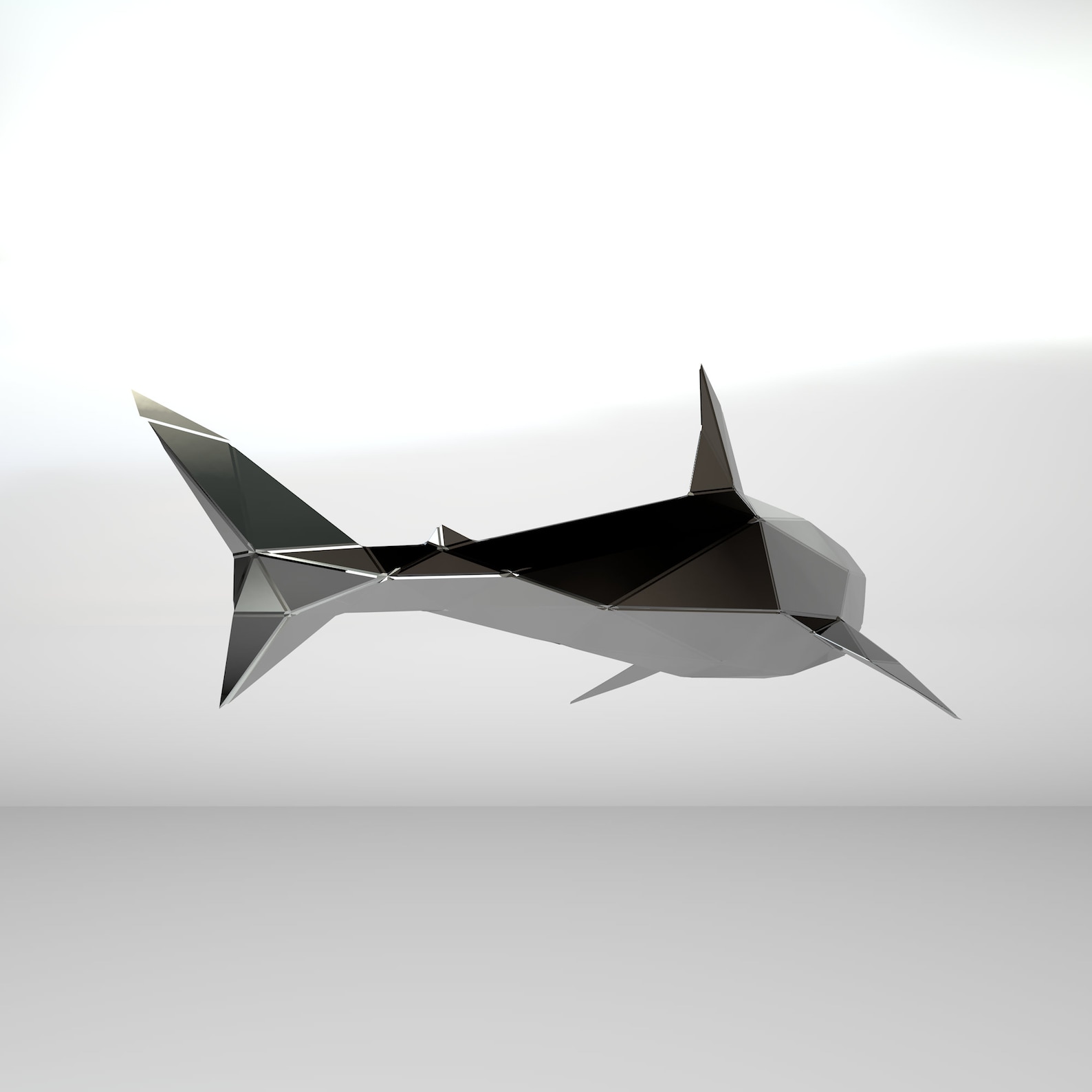 Template Diy for Metal Sculpture – Pattern of Shark Low Poly Model in ...