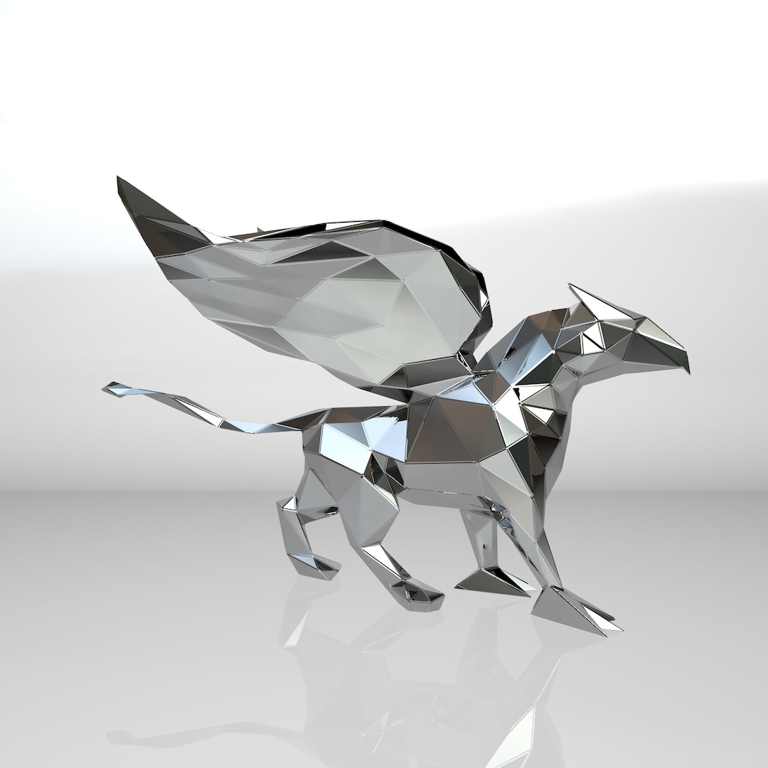Template Diy for Metal Sculpture – Pattern of a Griffon Low Poly Model ...