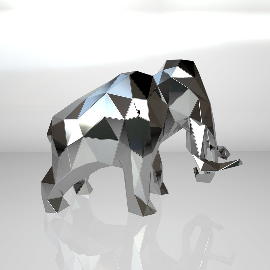 Template Diy for Metal Sculpture – Pattern of Mammoth Low Poly Model ...
