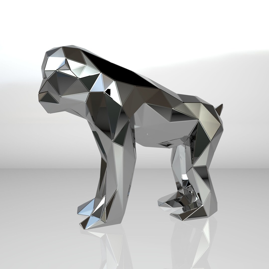 Template Diy for Metal Sculpture – Pattern of Monkey Low Poly Model DXF ...