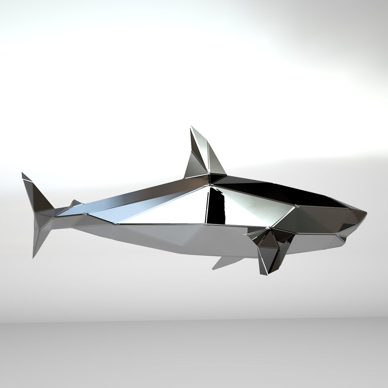 Template Diy for Metal Sculpture – Pattern of Shark Low Poly Model in ...