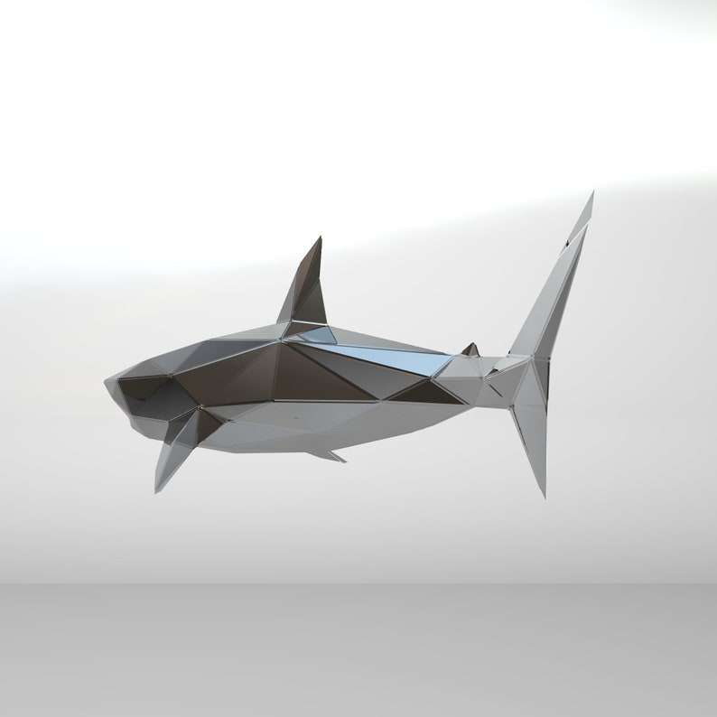 Template Diy for Metal Sculpture – Pattern of Shark Low Poly Model in ...