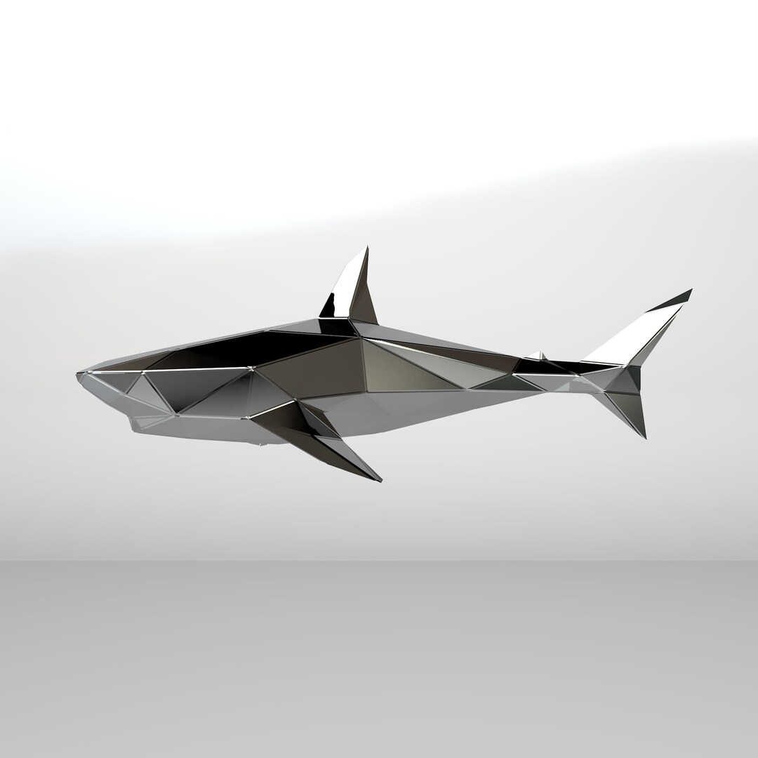Template Diy for Metal Sculpture Pattern of Shark Low Poly Model in DXF ...