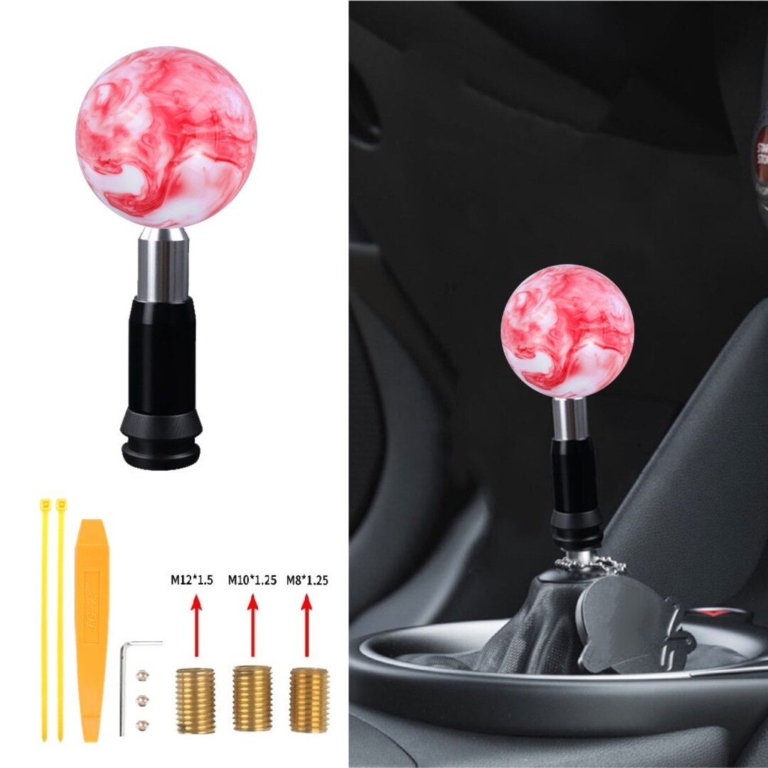 Universal JDM Red White Marble Round Ball Automatic Gear Shift Knob ...